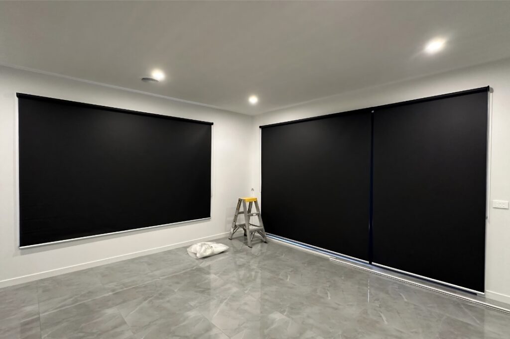 Black Roller Blinds for a Modern Living Room - Eastern Blinds and Curtains
